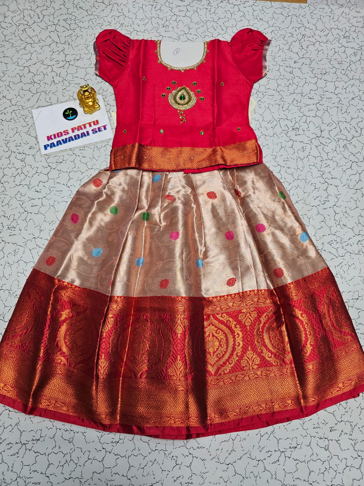 Red & Golden Banarasi Semi Silk Pattu Pavadai for Kids | Sri Thulir Te ...
