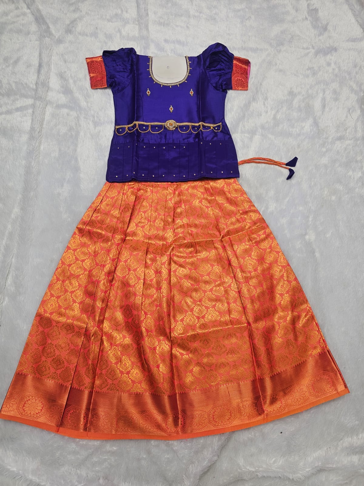 Royal Blue & Orange Bridal Silk Pattu Pavadai for Girls | South Indian ...